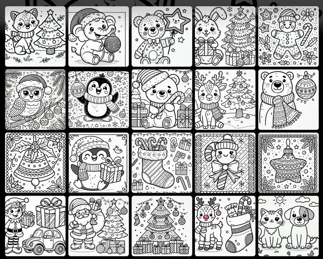 21 Pages Merry Christmas Fun Coloring Book for Kids Ages 3-9, Animals ...