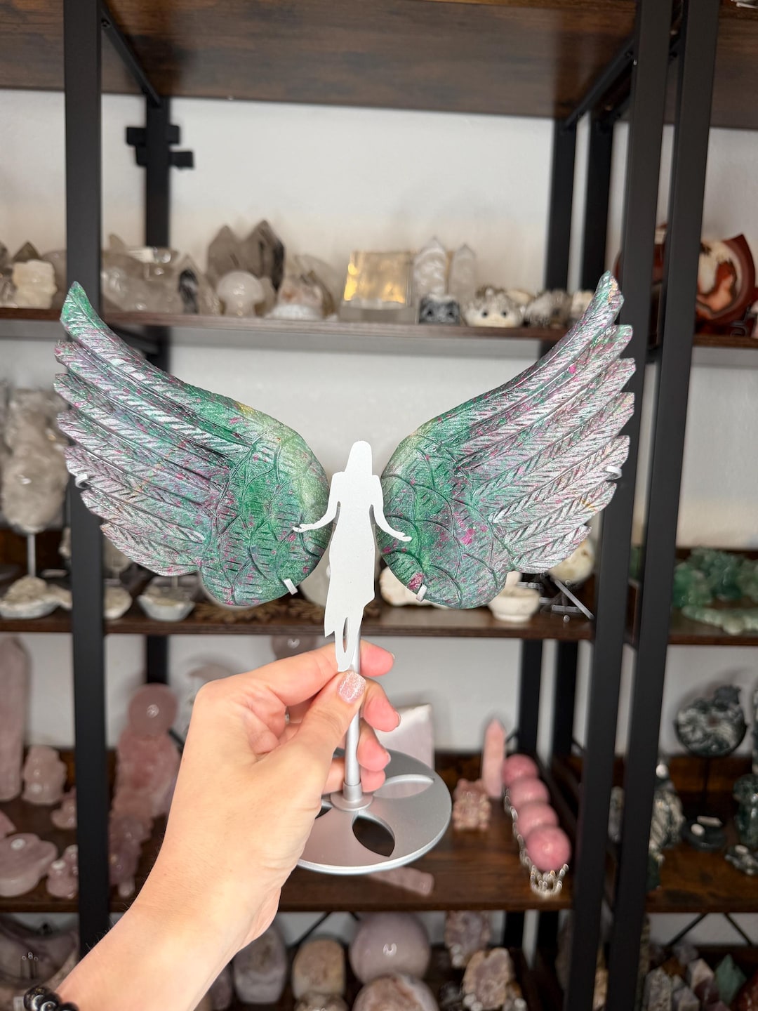 Ruby in Fuchsite Angel Wings Sculpture | Gemstone Carving on Silver ...