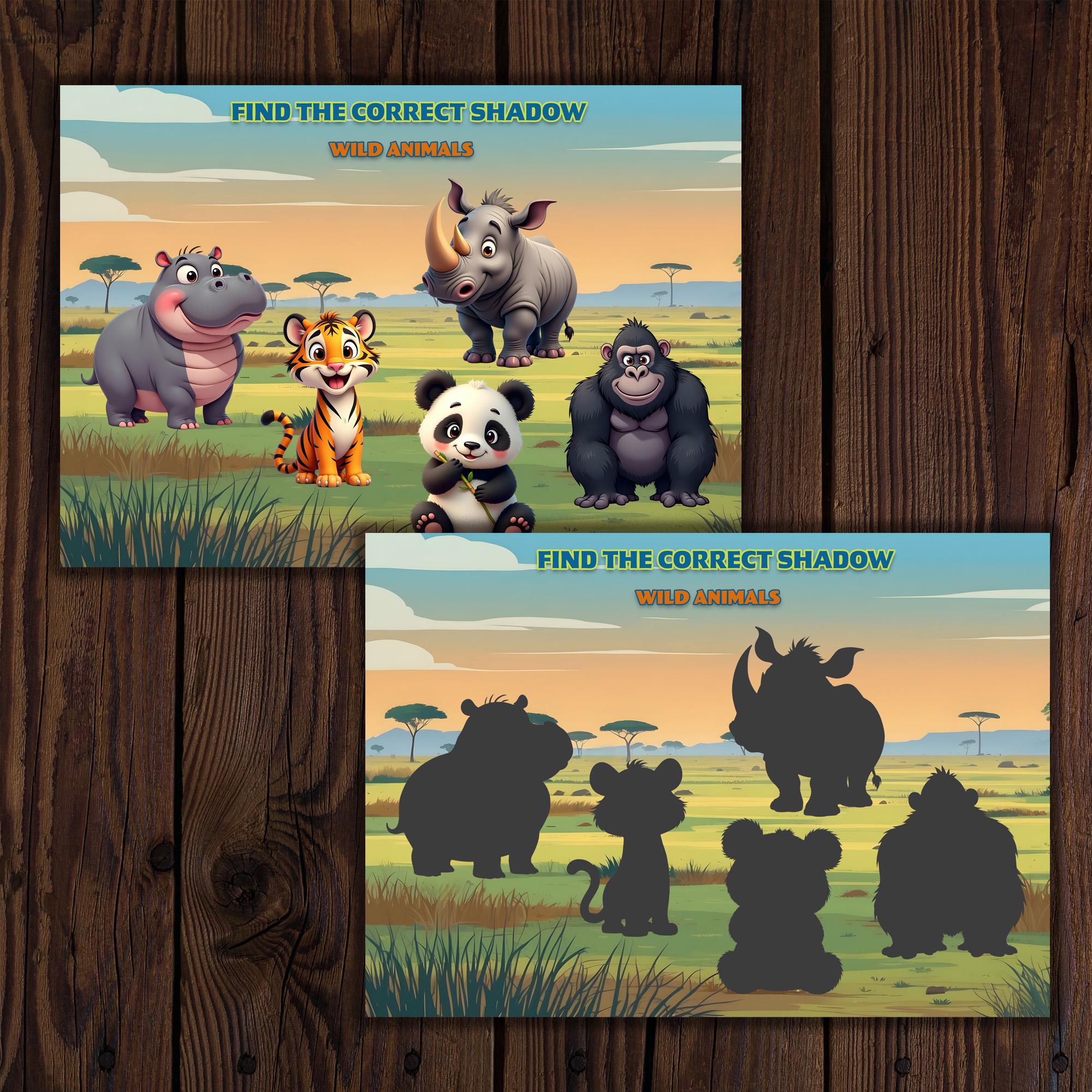 Wild Animals Shadow Matching Game, Printable Educational Activity for ...