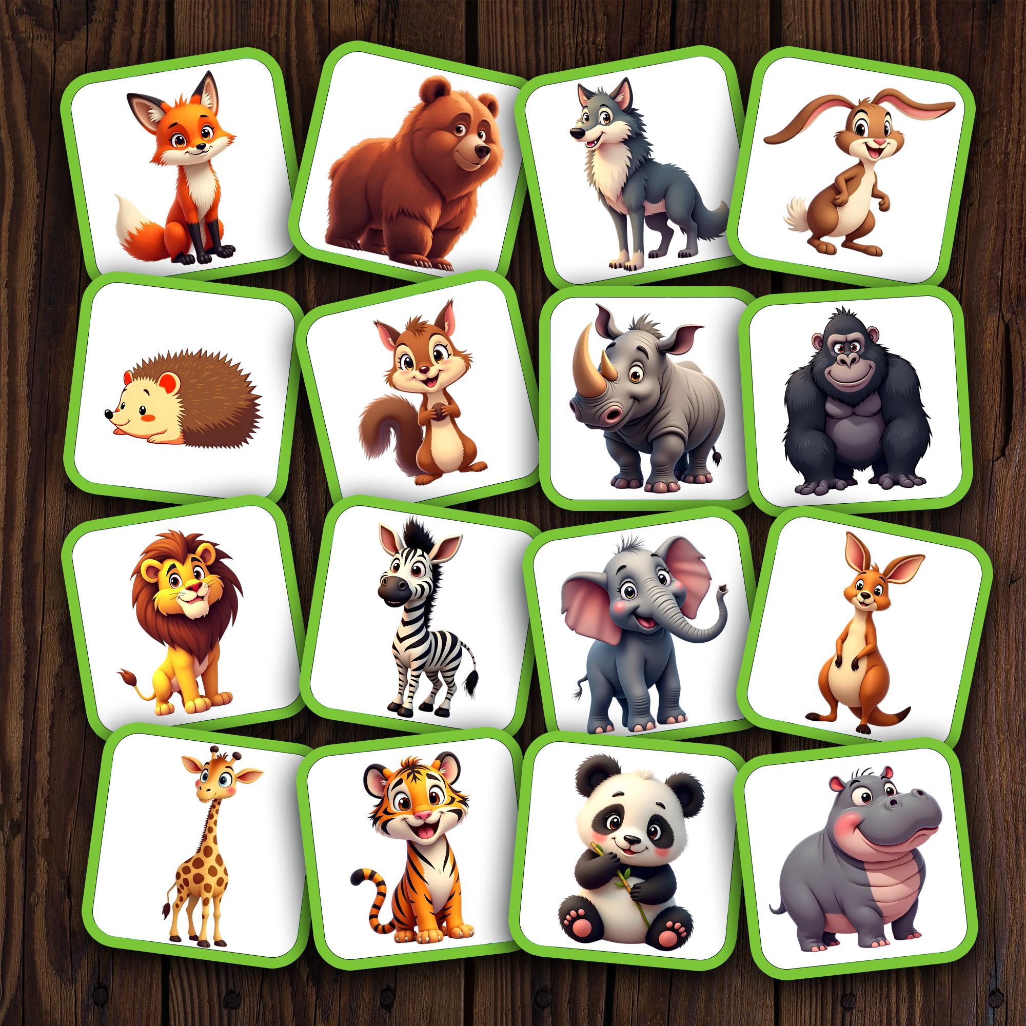 Wild Animals Shadow Matching Game, Printable Educational Activity for ...