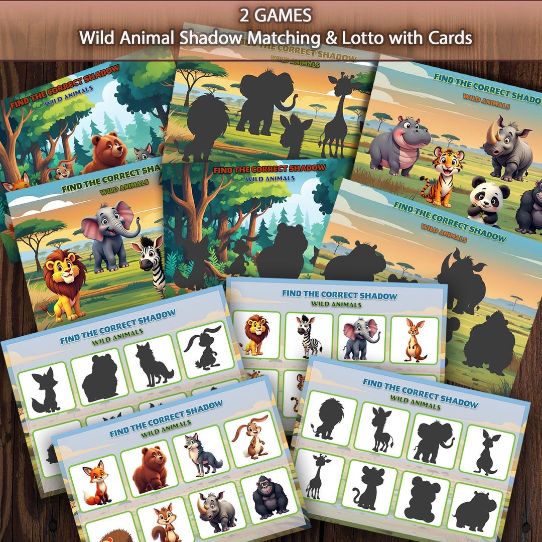 Wild Animal Memory Game, Shadow Matching, Animal Flashcards Printable ...