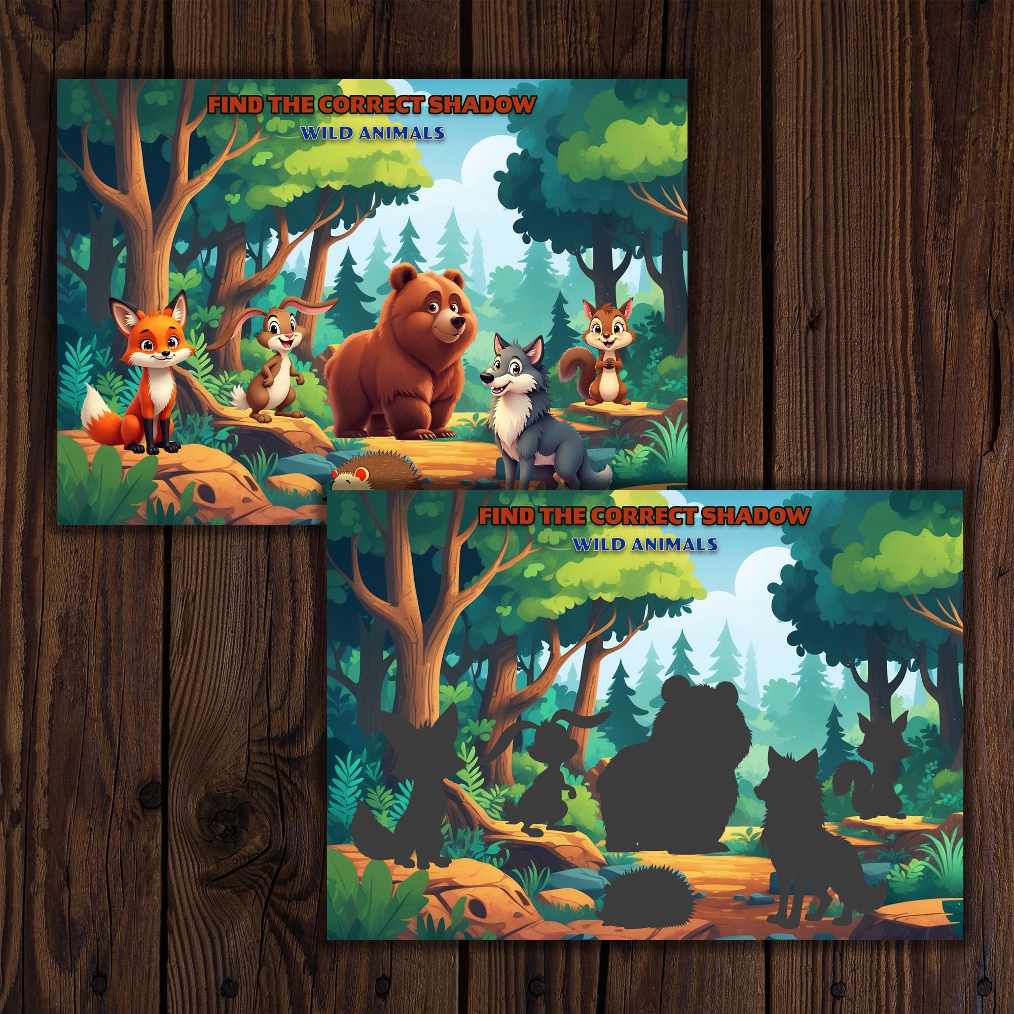 Wild Animals Shadow Matching Game, Printable Educational Activity for ...