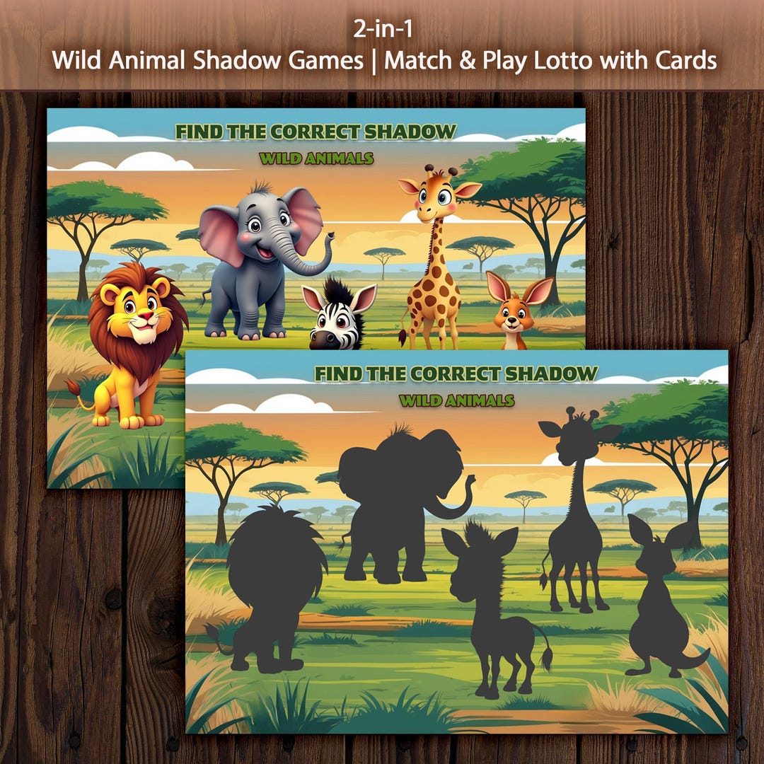Wild Animals Shadow Matching Game, Printable Educational Activity for ...