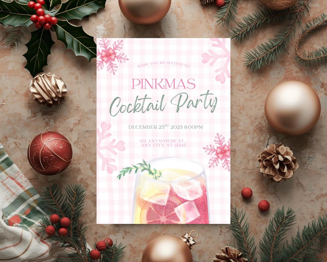 Pinkmas Cocktail Party Invitation | Editable Holiday Template (digital ...
