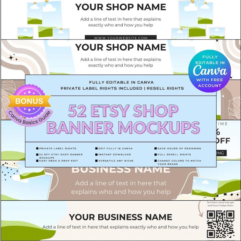 52 Etsy Shop Banner Mockup Bundle for Canva | Etsy Banner Templates for ...