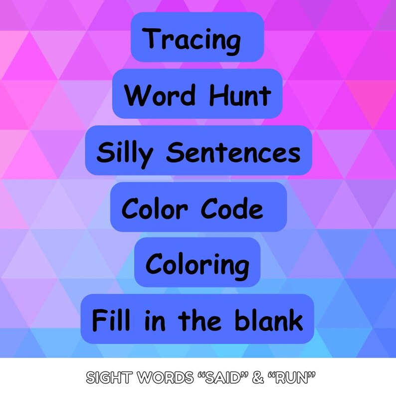 Sight Word Worksheets “SAID” & “RUN” - Etsy