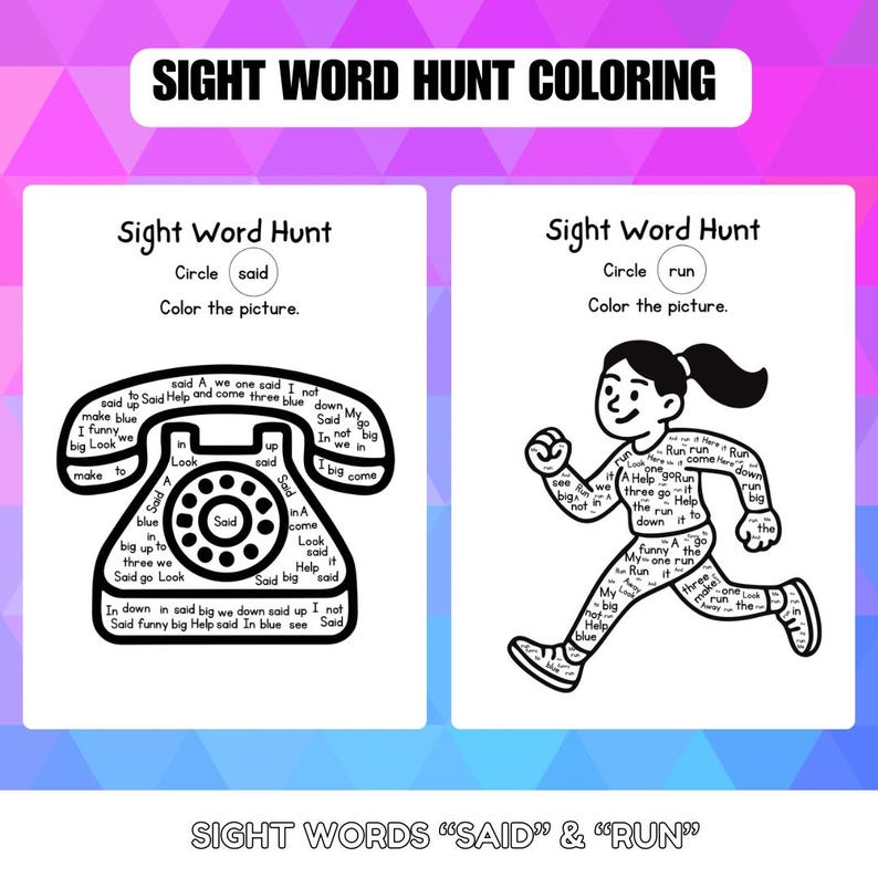 Sight Word Worksheets “SAID” & “RUN” - Etsy