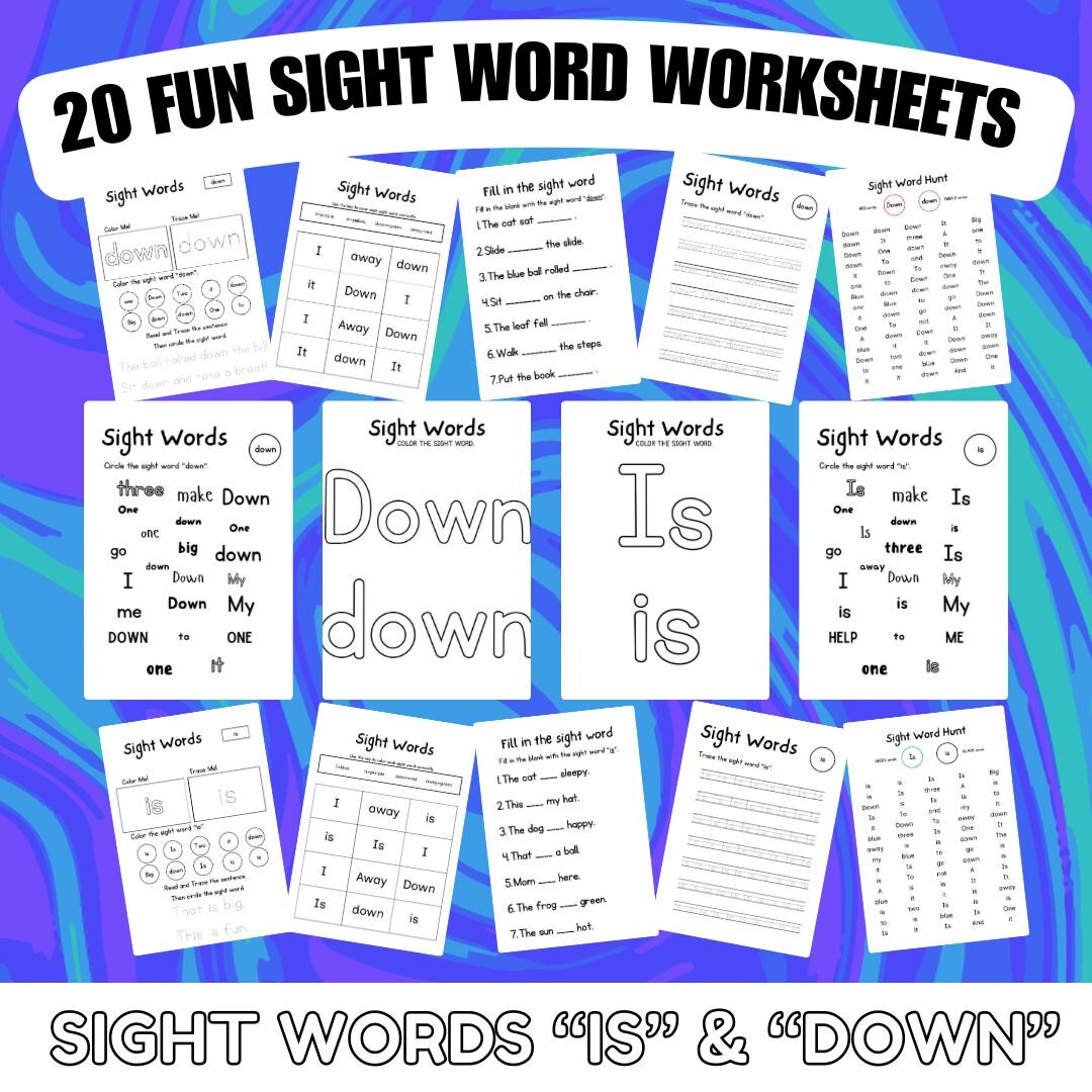 Sight Word Worksheet “DOWN” and “IS” - Etsy