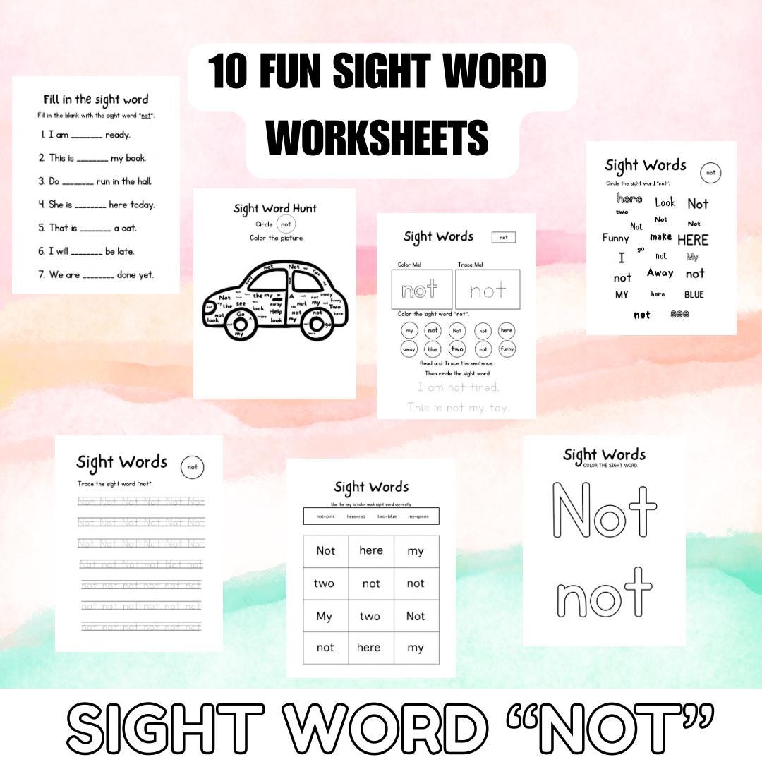 Pre-k Sight Word “not” - Etsy