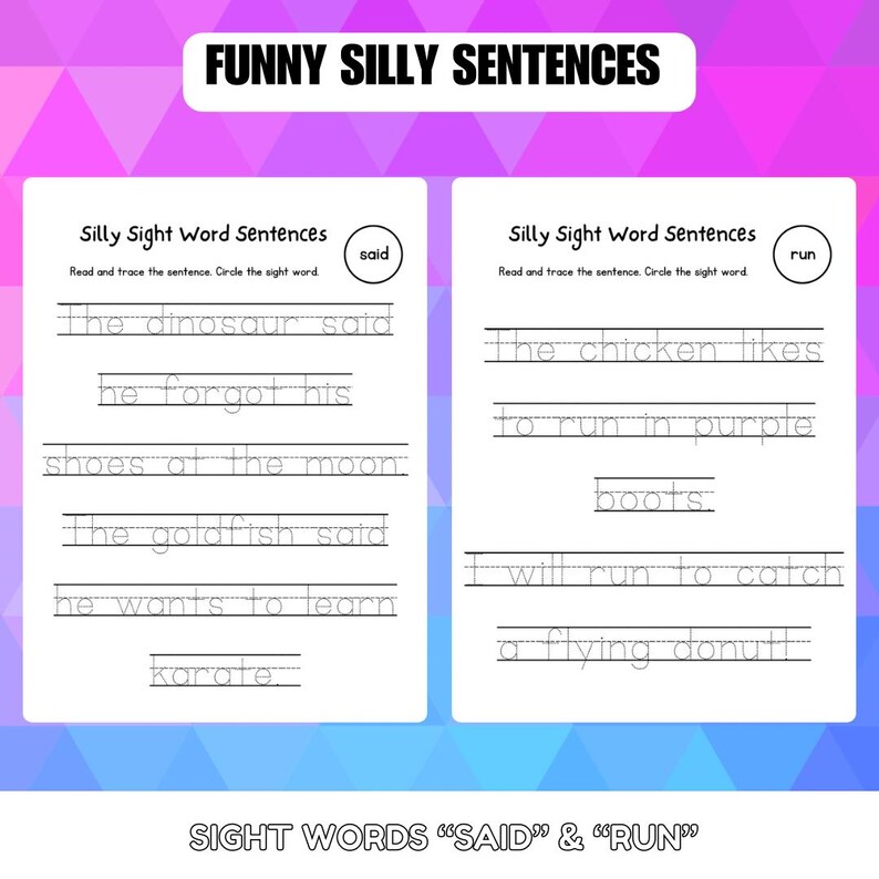 Sight Word Worksheets “SAID” & “RUN” - Etsy