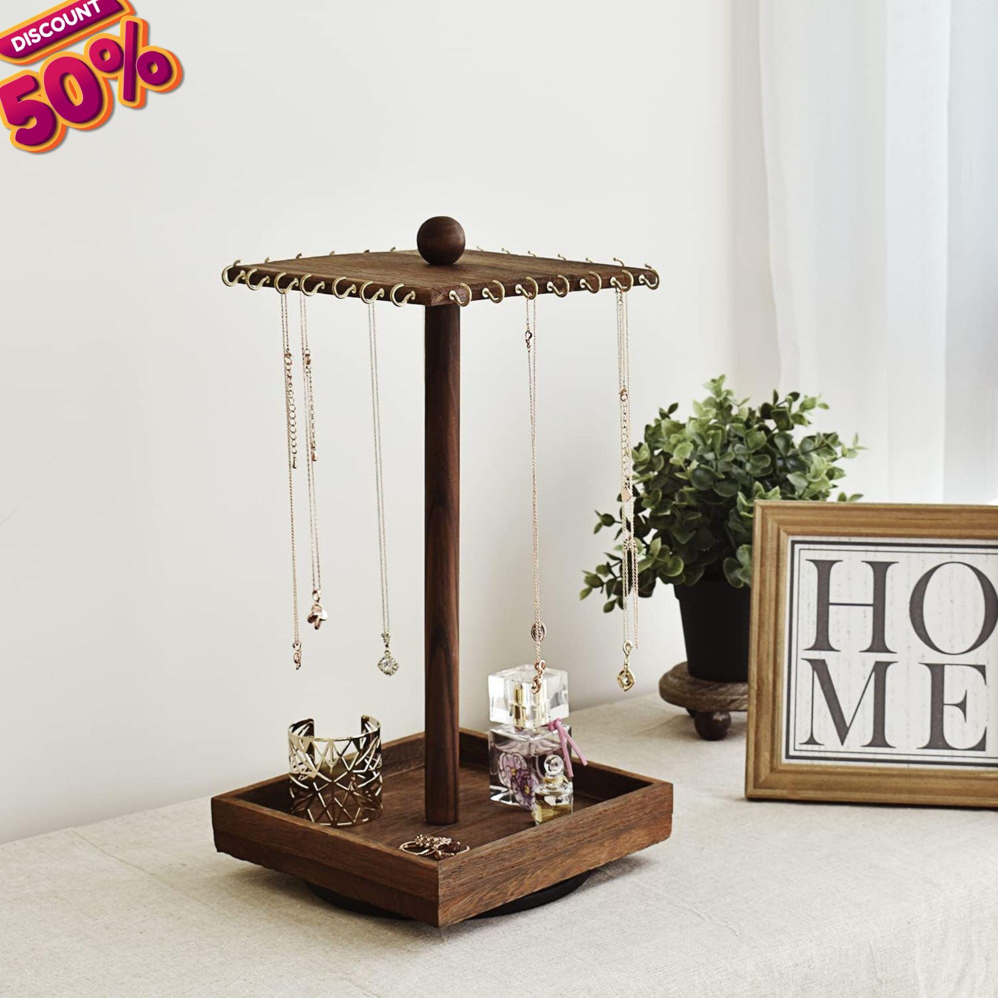 Wooden Design Wooden Rotating Jewelry Organizer, Jewelry Display Tower ...
