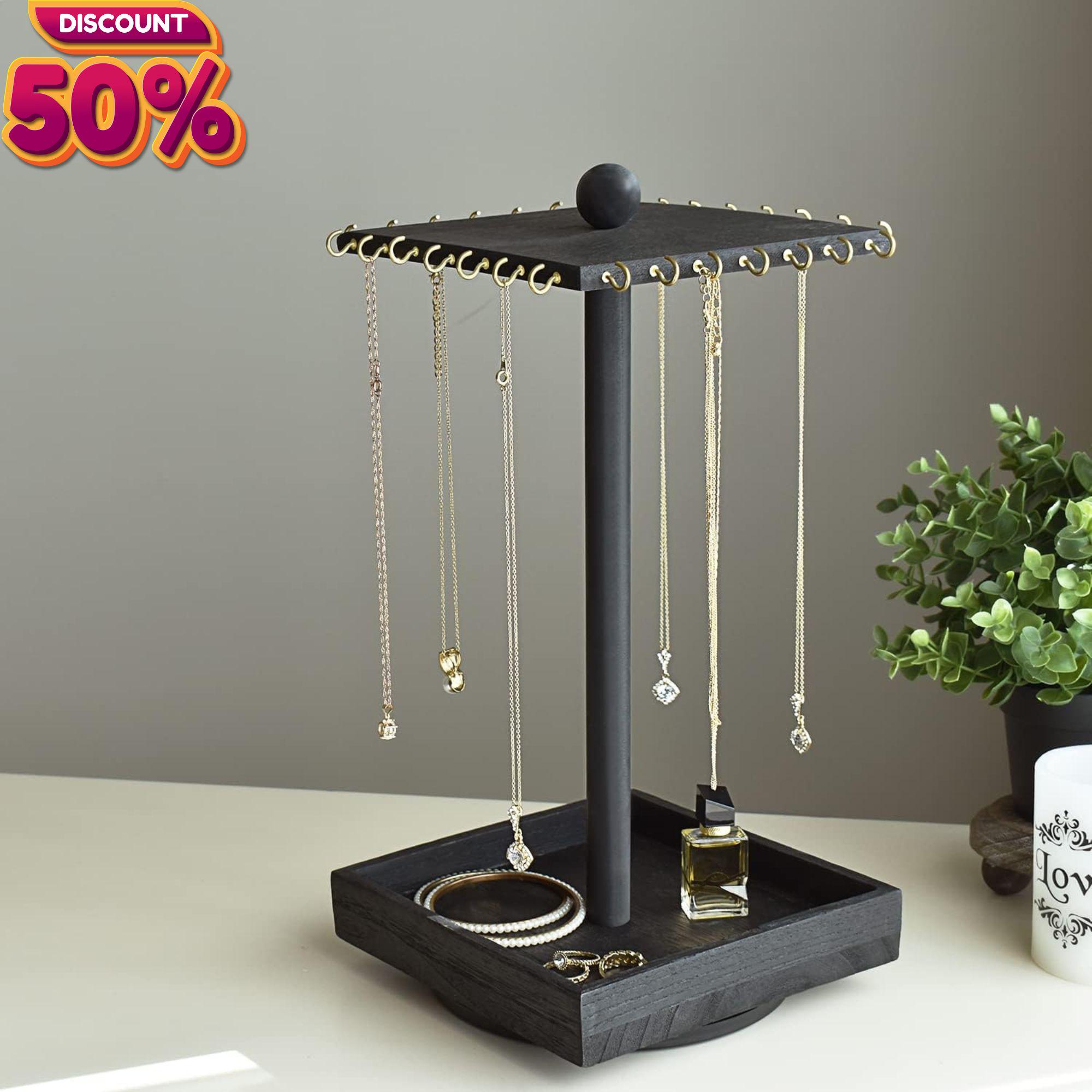 Wooden Design Wooden Rotating Jewelry Organizer, Jewelry Display Tower ...