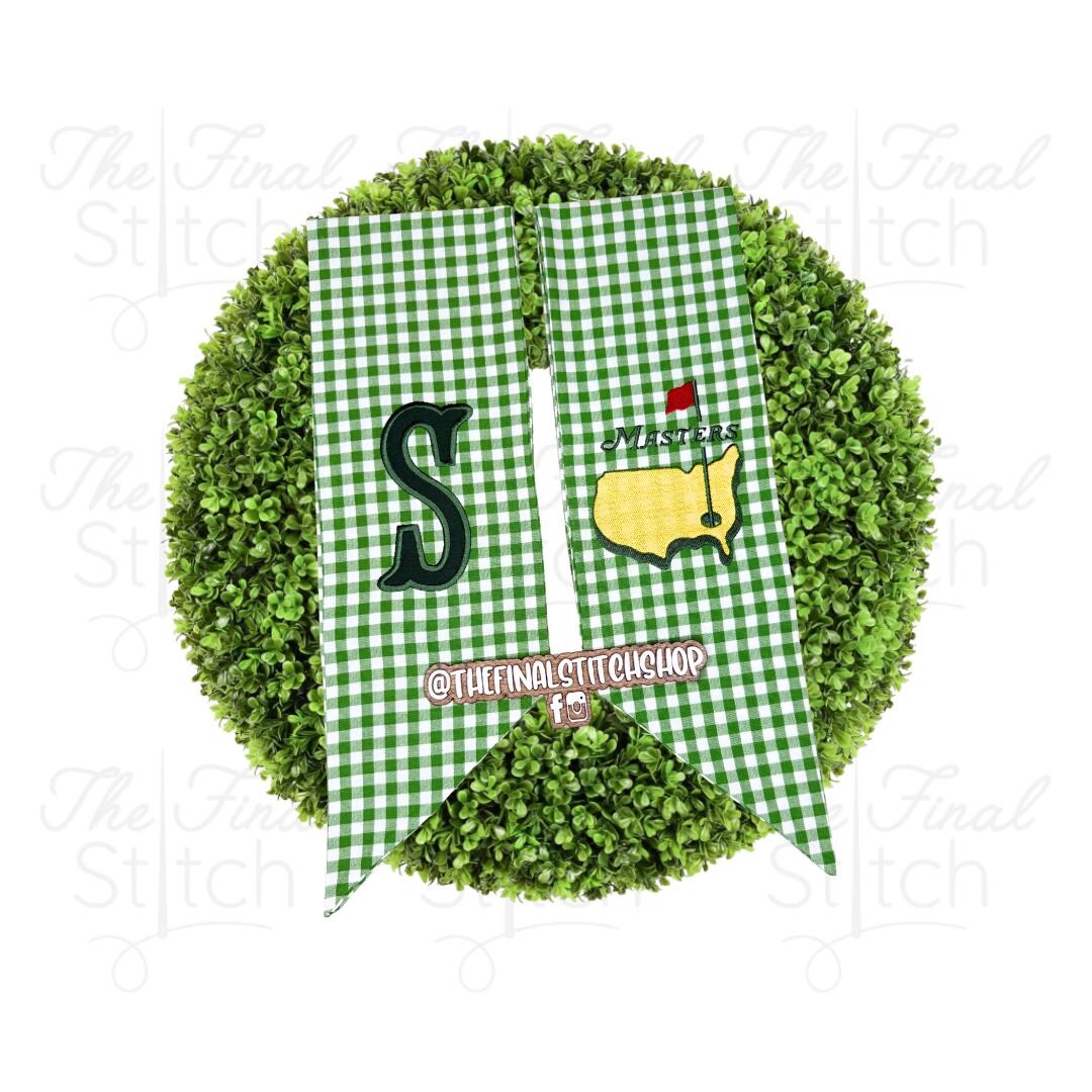 Masters Monogram Wreath Sash, Sash for Front Door, Personalized Wreath ...