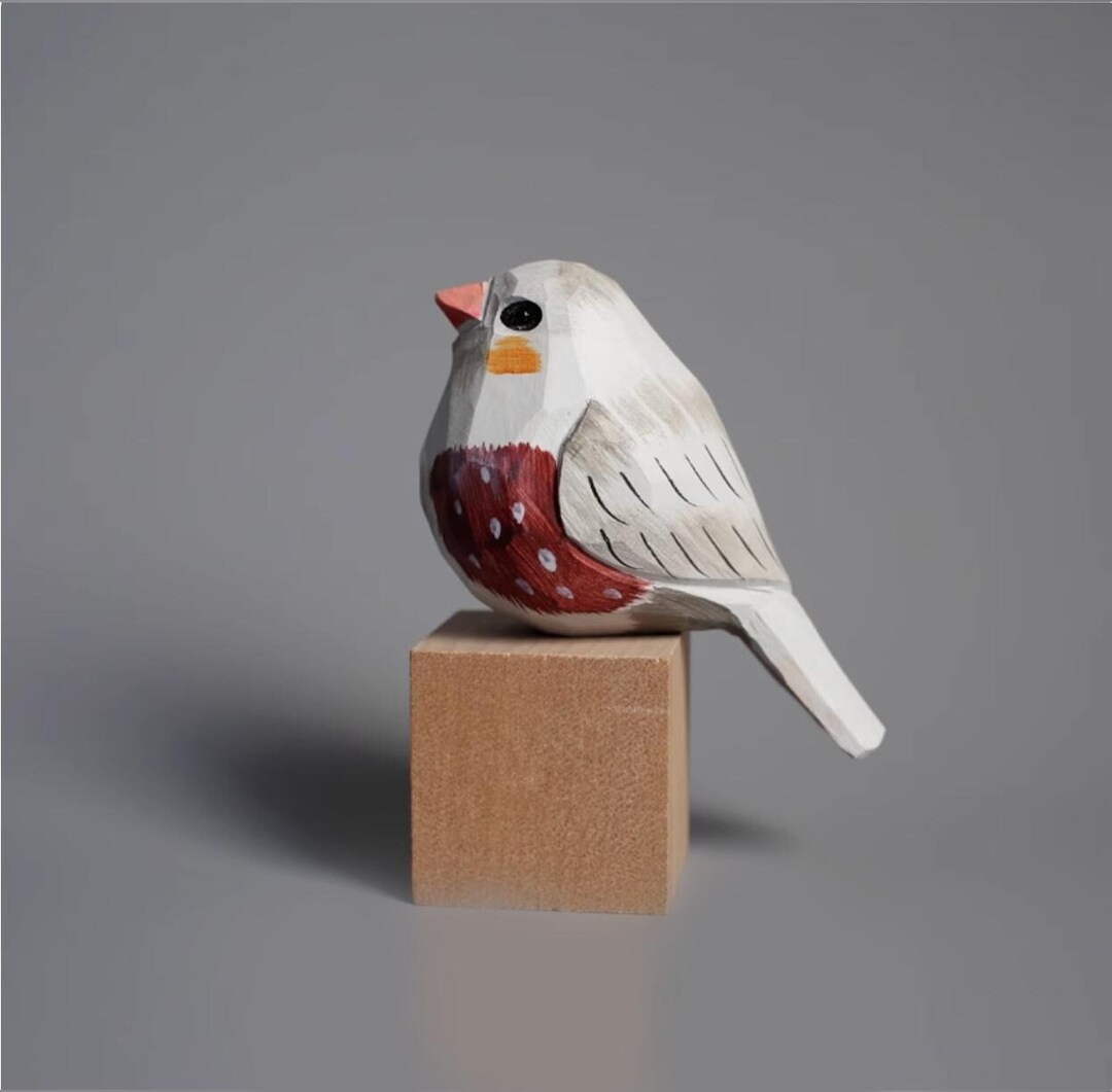 Handmade Wooden Bird Figurine Folk Art Painted Sparrow Rustic Home ...