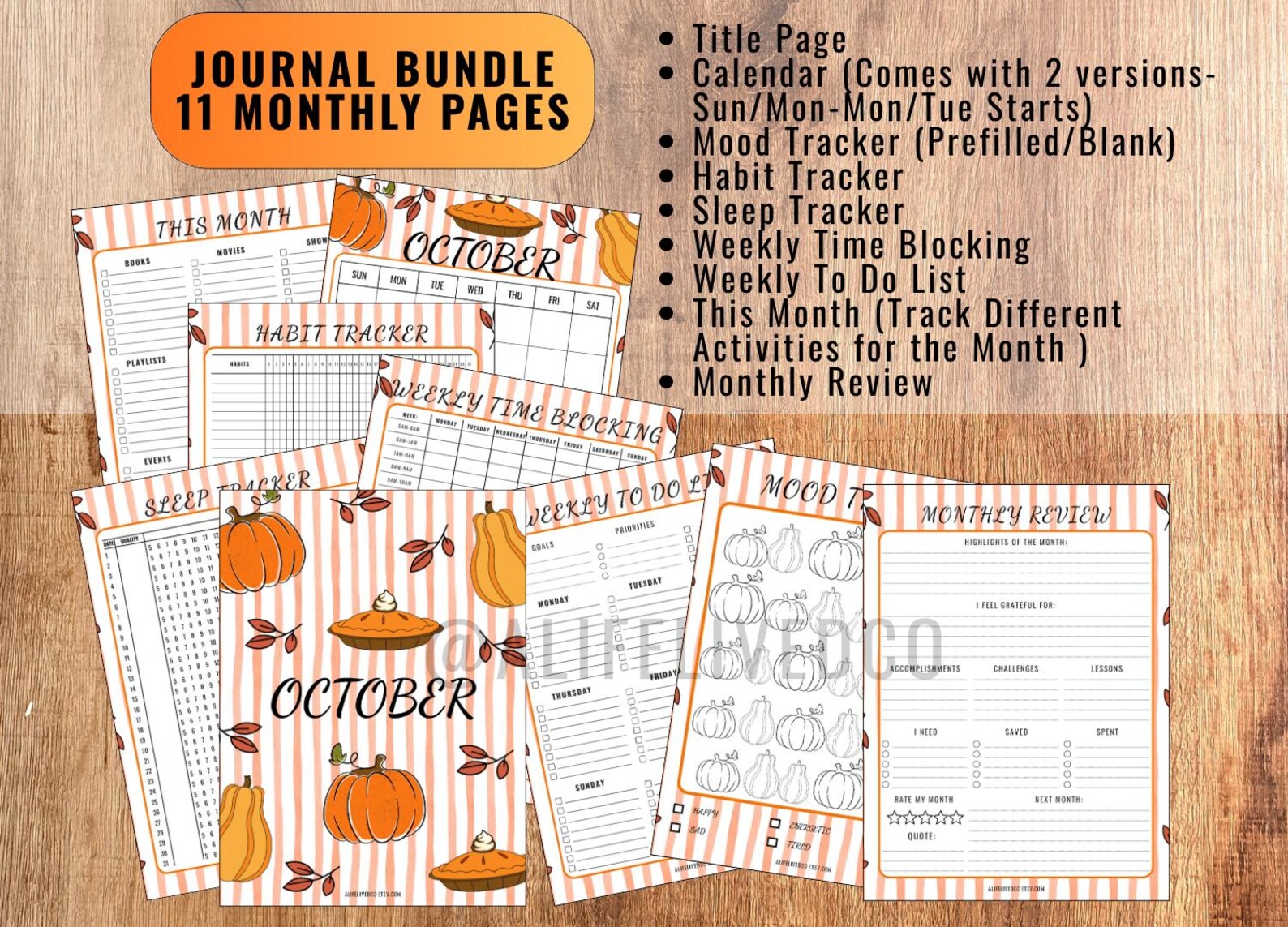 OCTOBER Journal Bundle- Pumpkin Planner - Digital Planner Pages ...