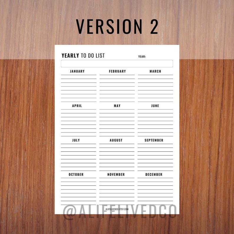 Yearly to Do List Printable-minimalist Yearly Planner-yearly Schedule ...