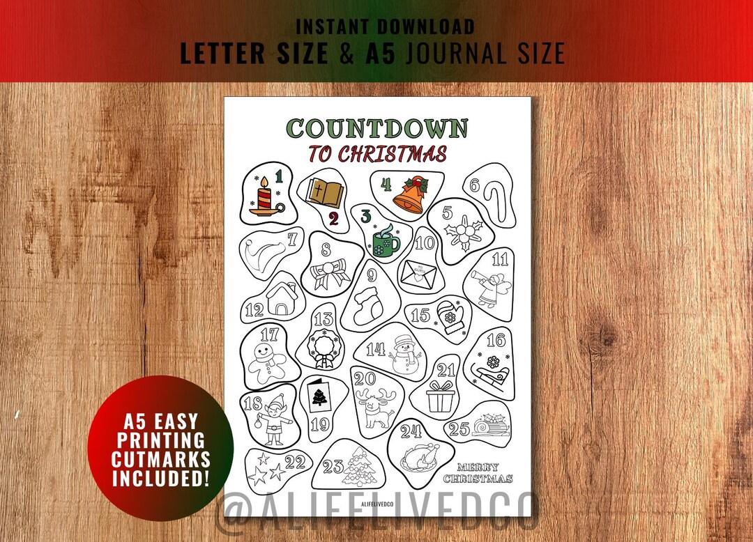 Christmas Countdown Coloring Page - Christmas Activity Calendar-advent ...
