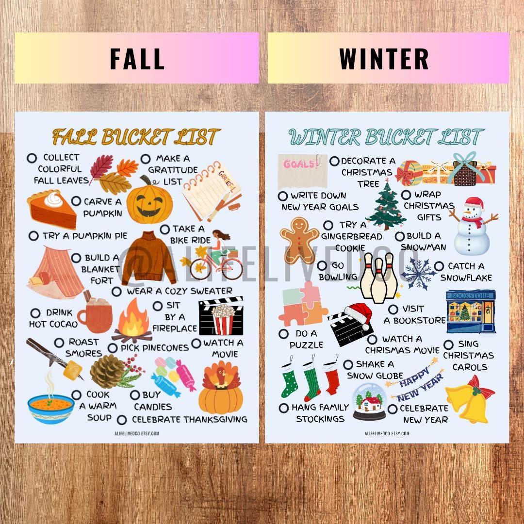Seasons Bucket List Bundle - Fall Bucket List -winter Bucket List ...