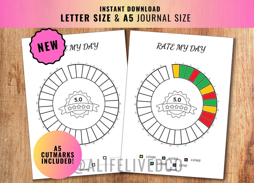 Rate My Day -daily Rating Tracker Printable - Mood Tracker -PRINTABLE ...