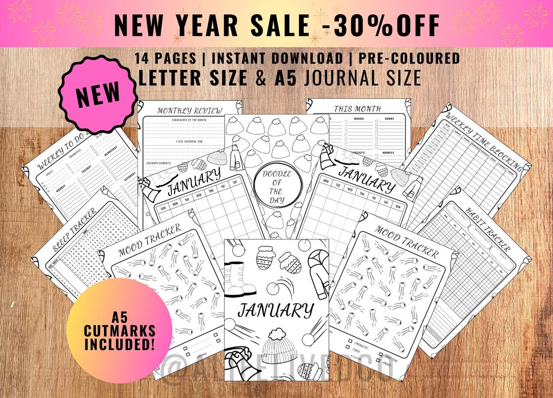 January Journal Bundle - Snowball Theme Blank - January Planner ...