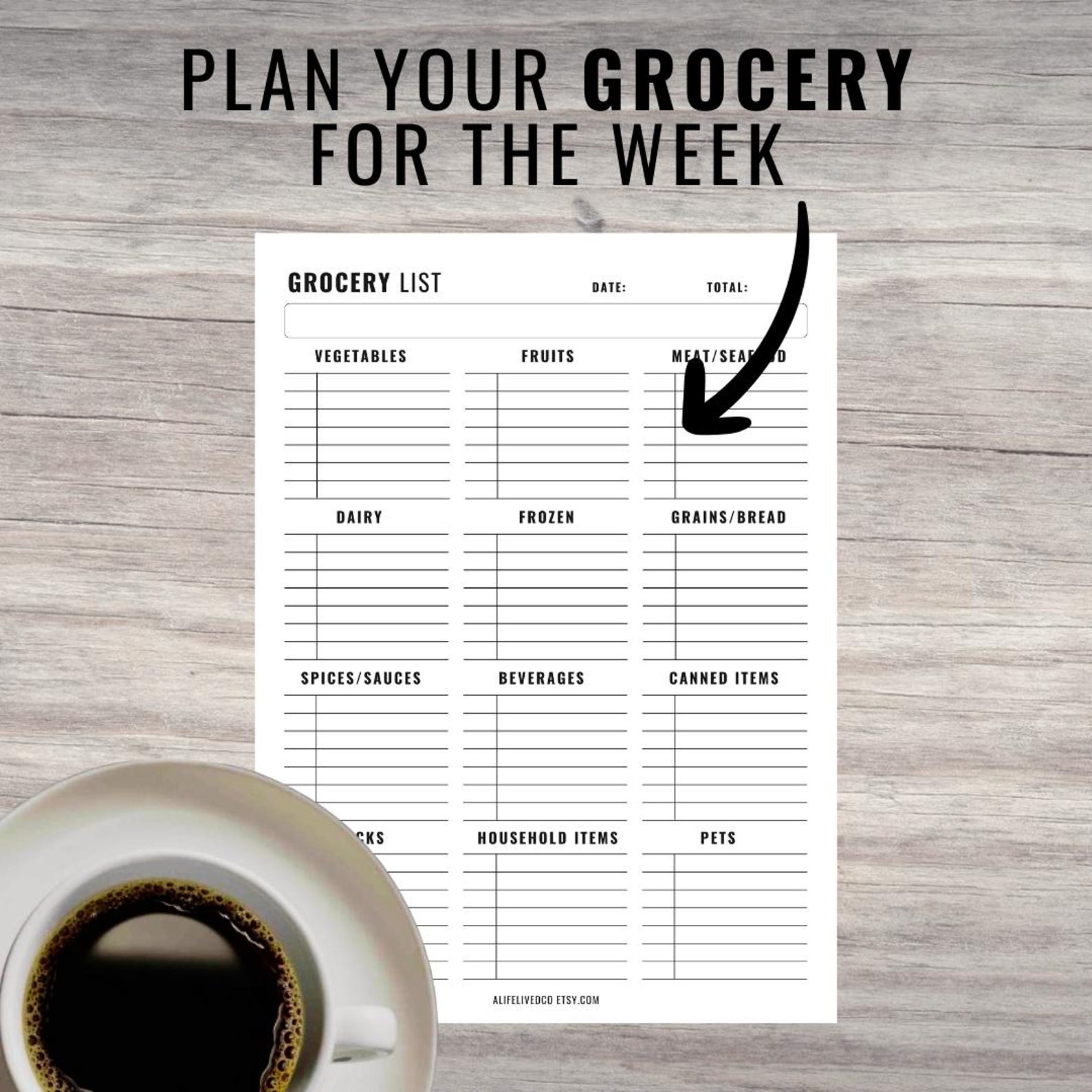 Grocery List - Kitchen Organization Template - Meal Planner Checklist ...
