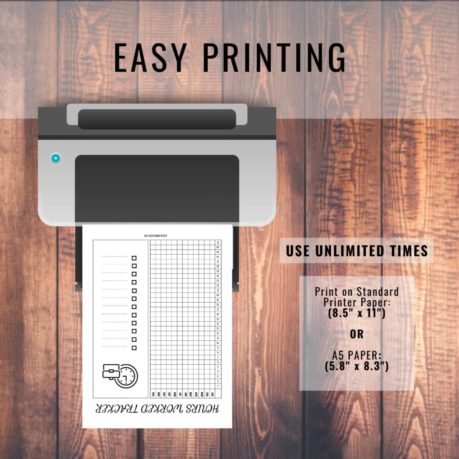 Work Hours Tracker - PRINTABLE Journal Page - Work Time Card - Work ...