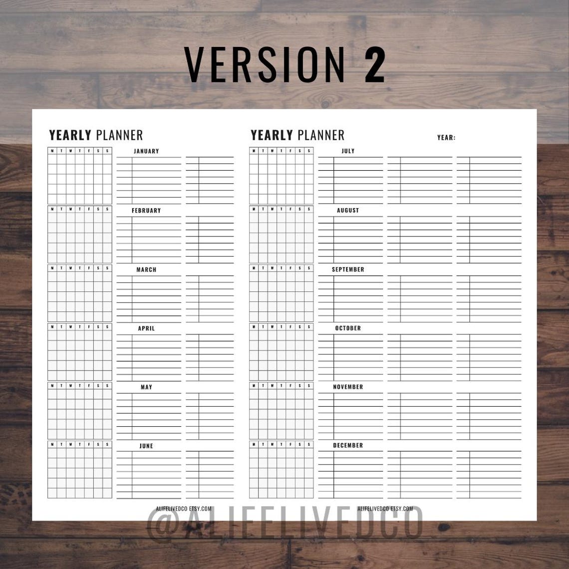 HALF Yearly Overview - Yearly Planner- Minimalist Yearly Planner- Year ...