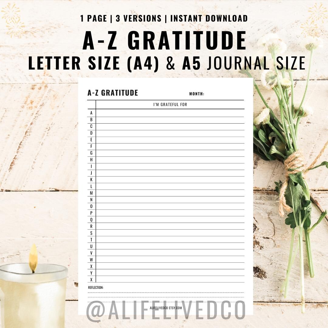 A-Z Gratitude Daily - Planner Page - Daily Feelings Tracker - Monthly ...