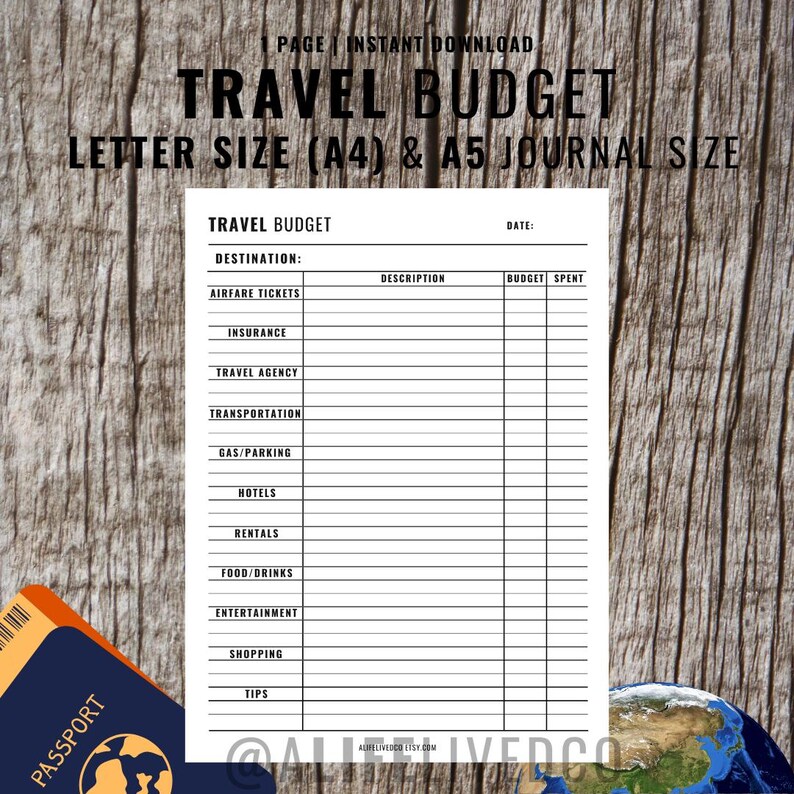 Travel Budget Planner Printable- Vacation Budget Planner - Expense Log ...