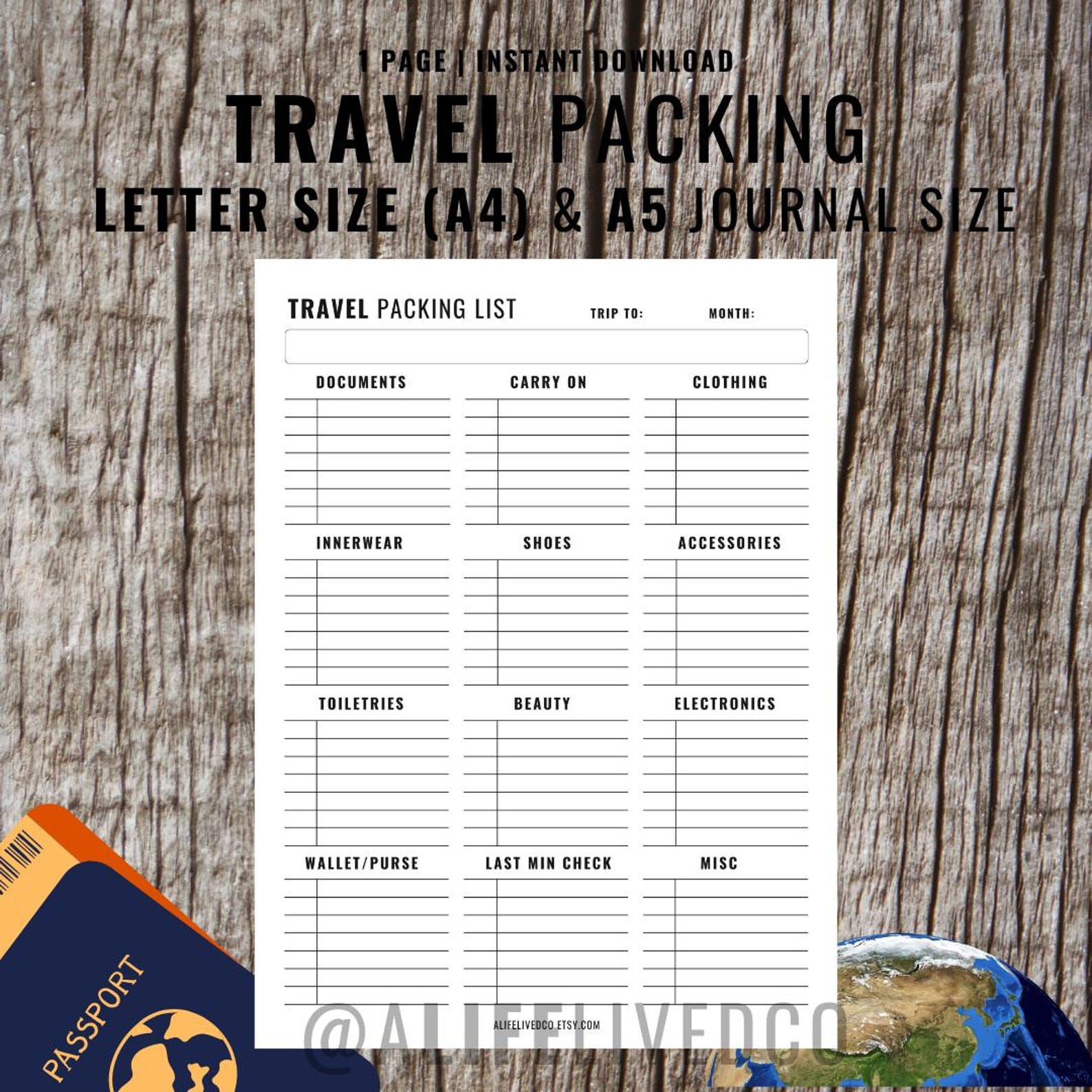 Travel Packing List -PRINTABLE Journal Page -travel List - Travel ...