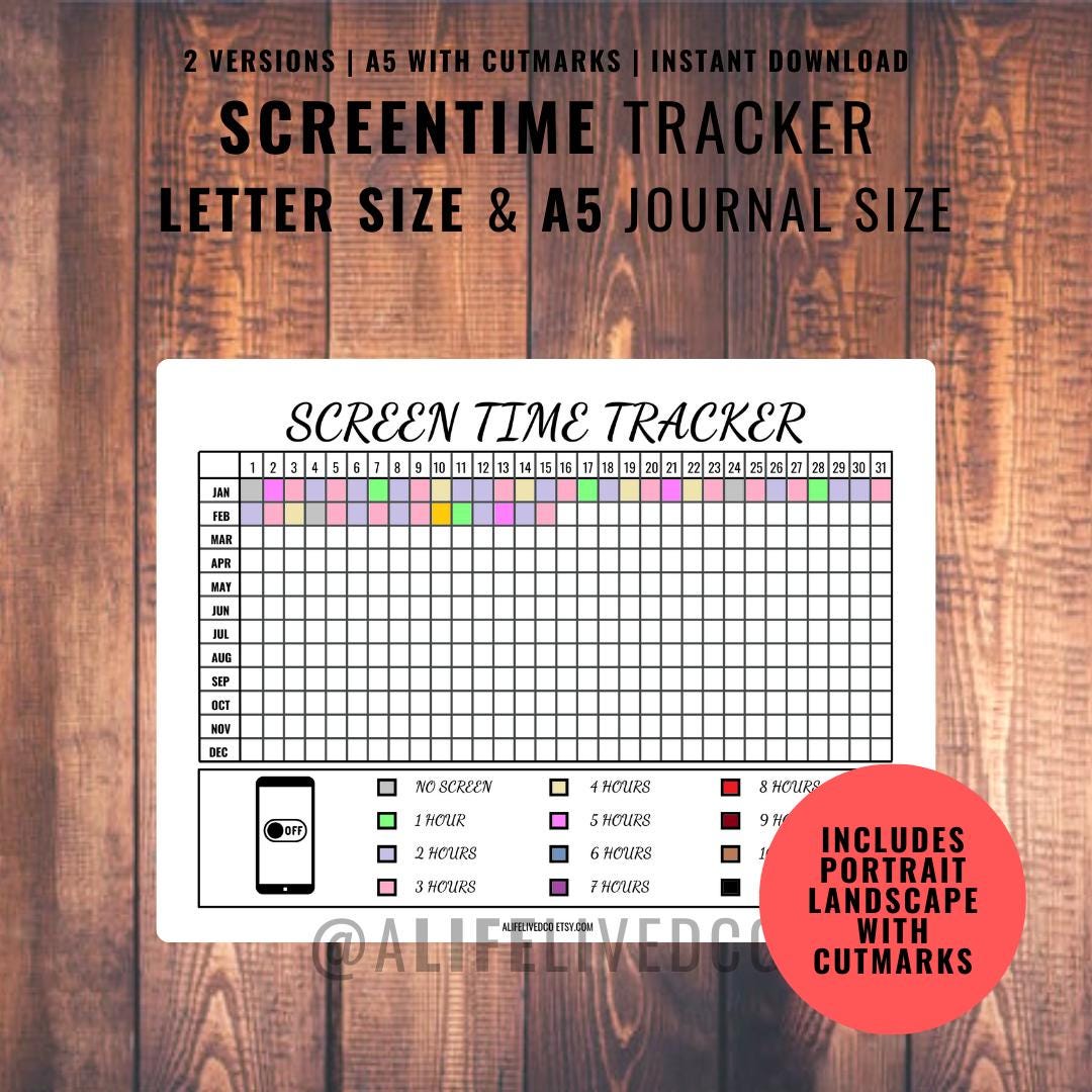 Screen Time Tracker Yearly - Habit Tracker - Phone Tracker - Screen ...
