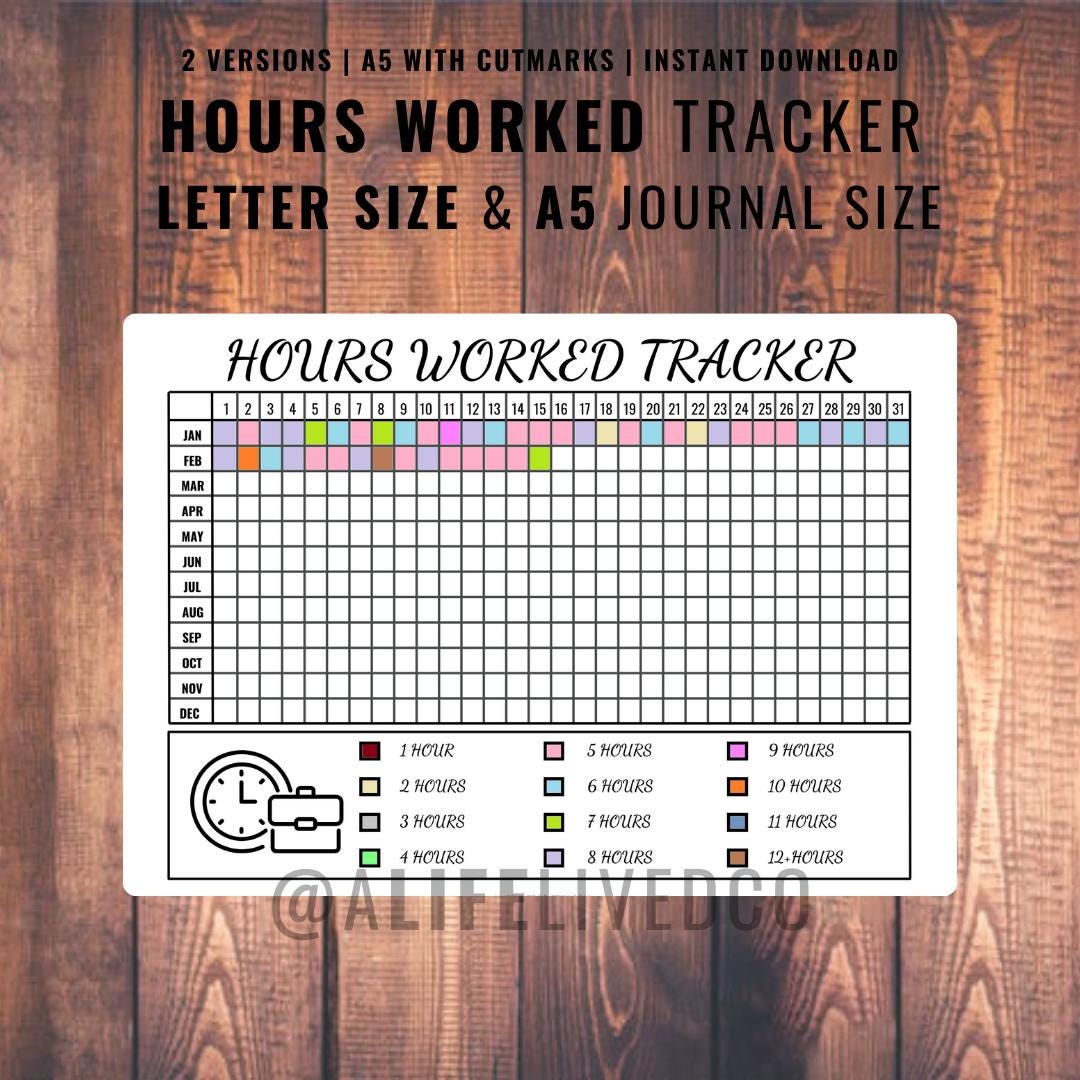Work Hours Tracker - PRINTABLE Journal Page - Work Time Card - Work ...