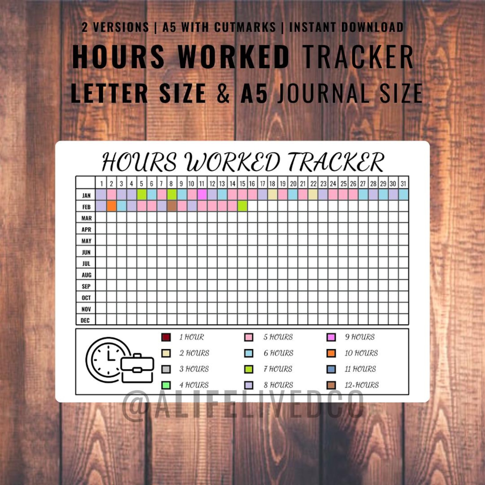 Work Hours Tracker - PRINTABLE Journal Page - Work Time Card - Work ...