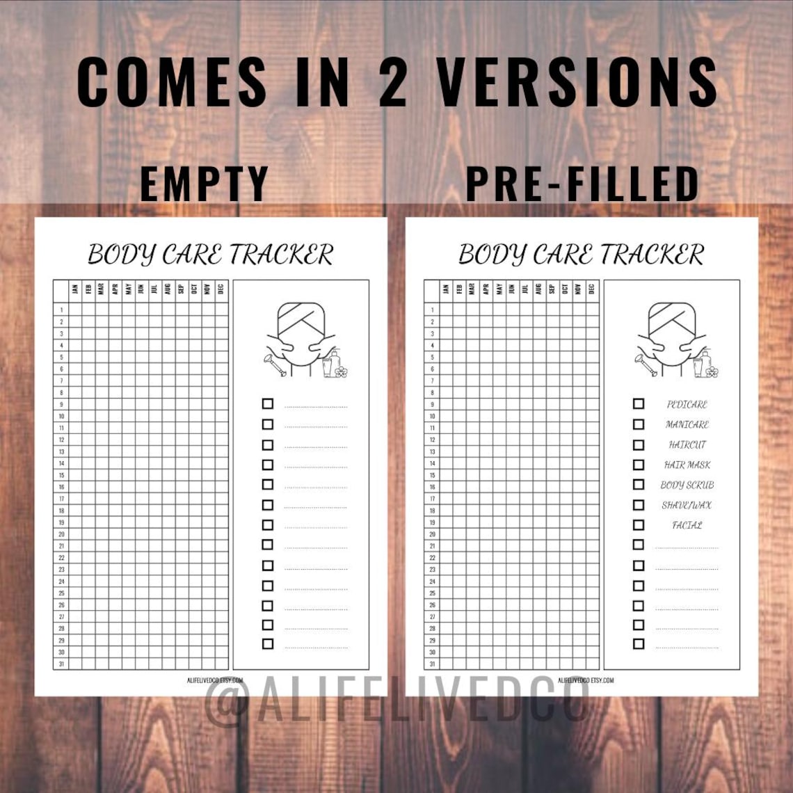 Yearly Body Care Tracker - Printable Journal Page - Habit Tracker - Skincare Routine - Self Care ...