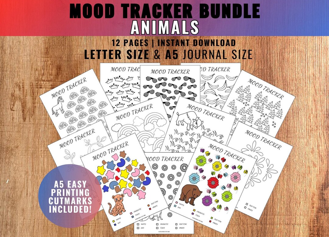 Animals Mood Tracker - Mood Trackers Bundle- Bundle Monthly - PRINTABLE ...