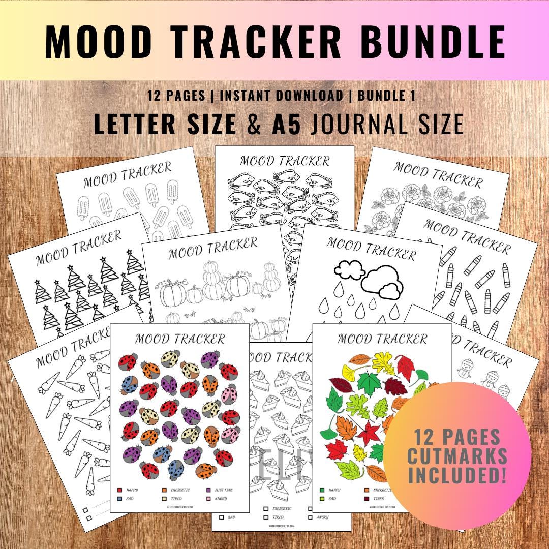 12 Monthly Mood Trackers - Bundle Value Pack - Habit Trackers - Emotion ...