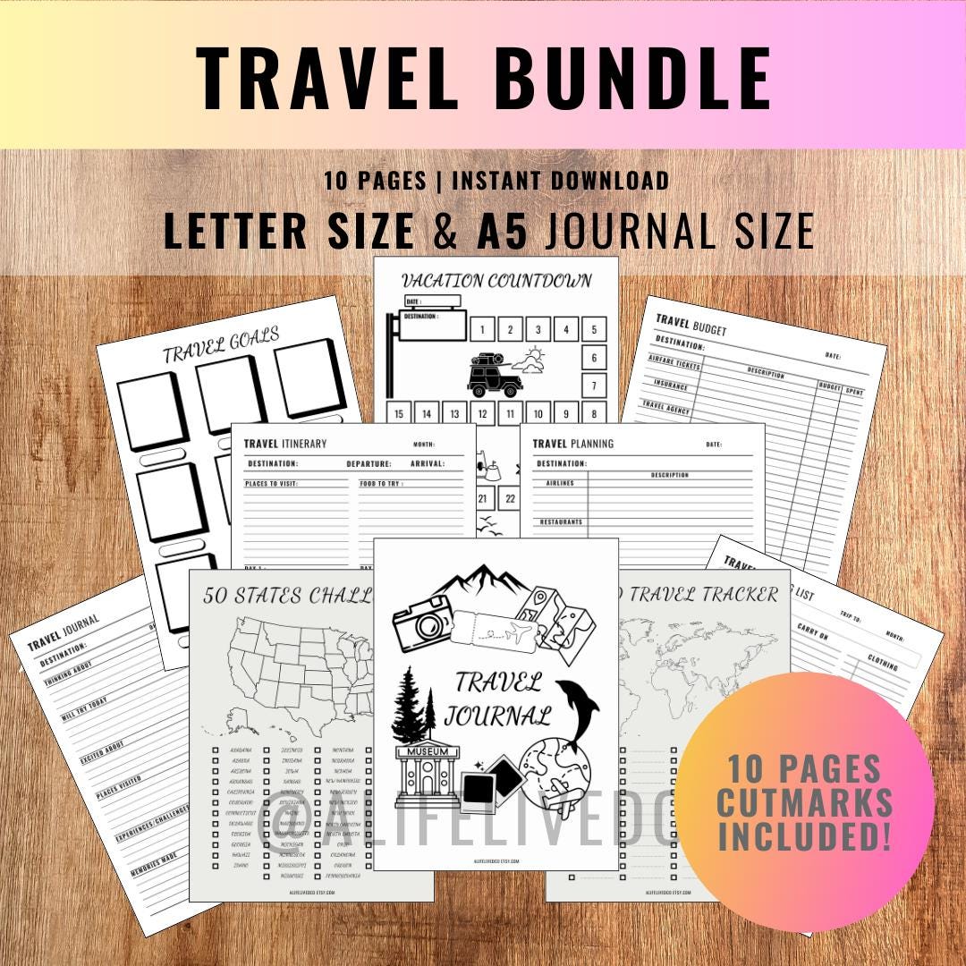Travel Journal Trackers Bundle - Bucket List - PRINTABLE Journal Pages ...