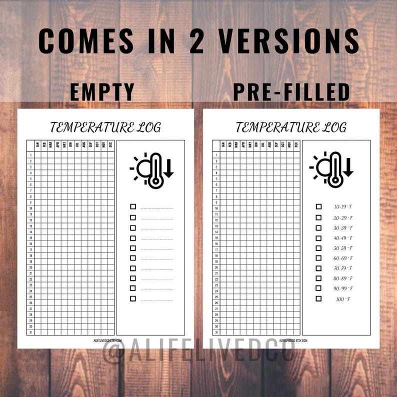 Temperature Log - Weather Tracker - Weather Log - Track Temperature ...