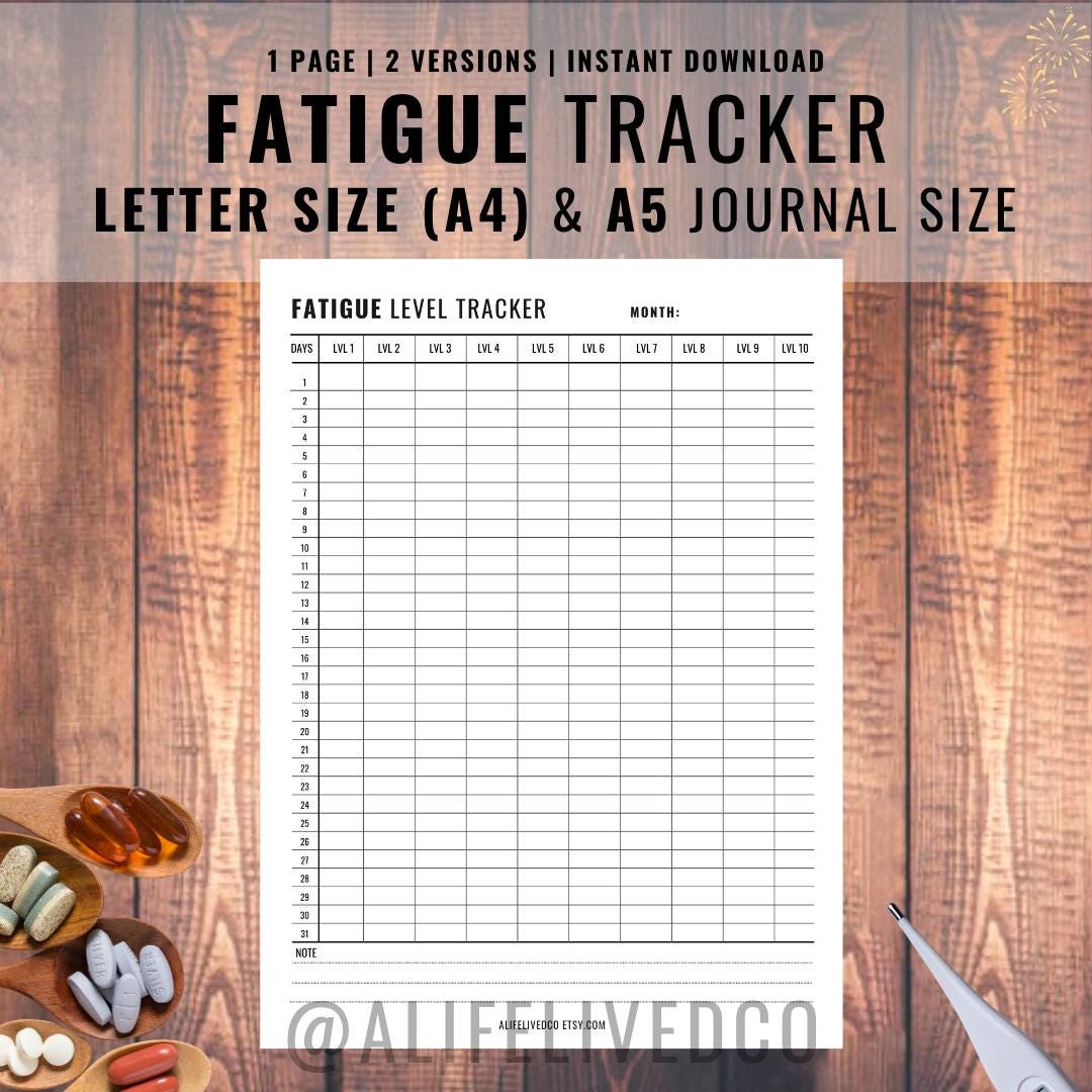 Monthly Fatigue Tracker - Energy Tracker - PRINTABLE Journal-planner ...