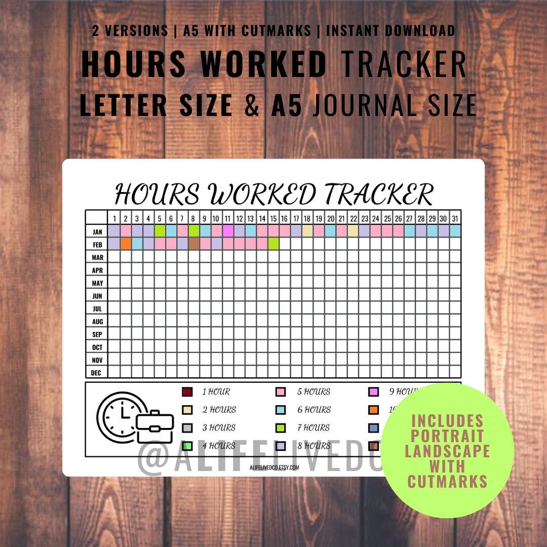 Work Hours Tracker - PRINTABLE Journal Page - Work Time Card - Work ...