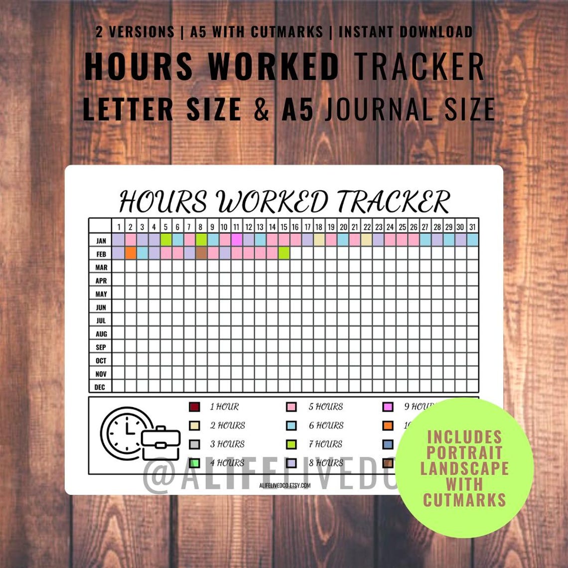 Work Hours Tracker - PRINTABLE Journal Page - Work Time Card - Work ...