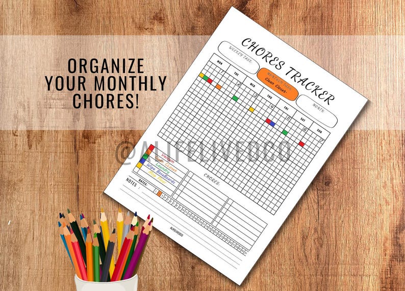 Cleaning Tracker - PRINTABLE Journal Page - Chores List - Cleaning to ...