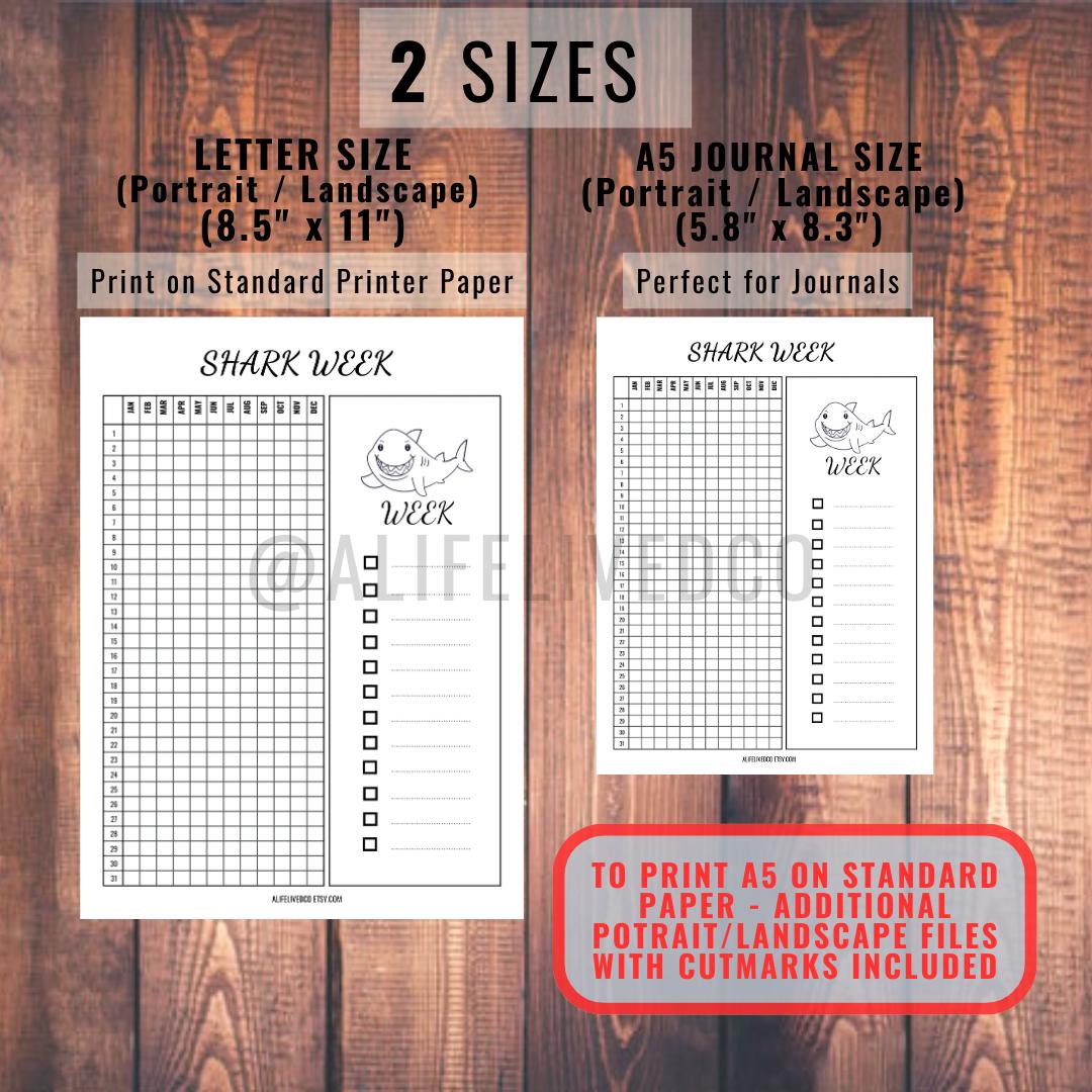 Shark Week Tracker - Printable Planner -journal Page - Menstruation Log ...