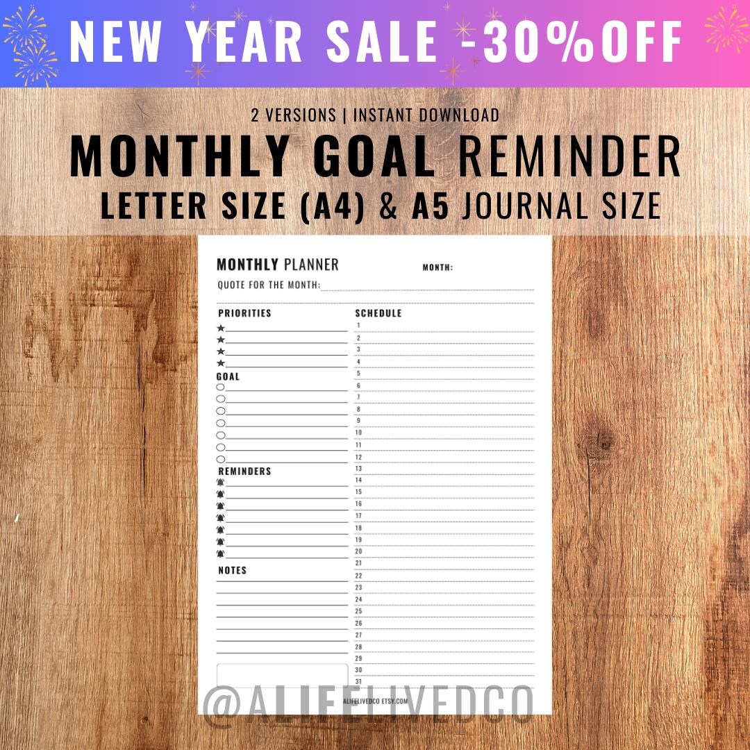 Monthly Goals Simple Monthly Planner Month at a Glance Monthly to Do ...