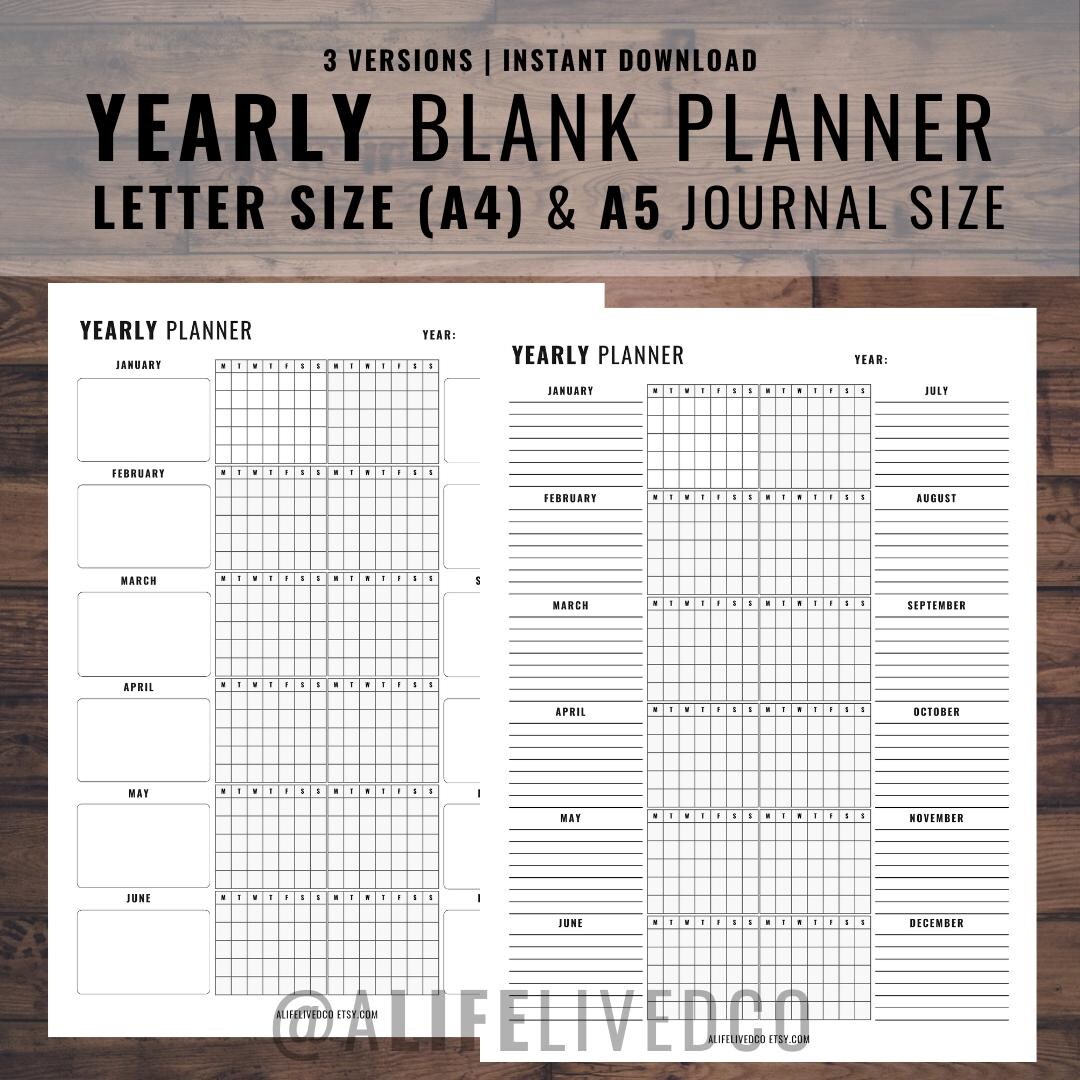 Yearly Planner-annual Overview - Minimalist Yearly Planner- Year at a ...