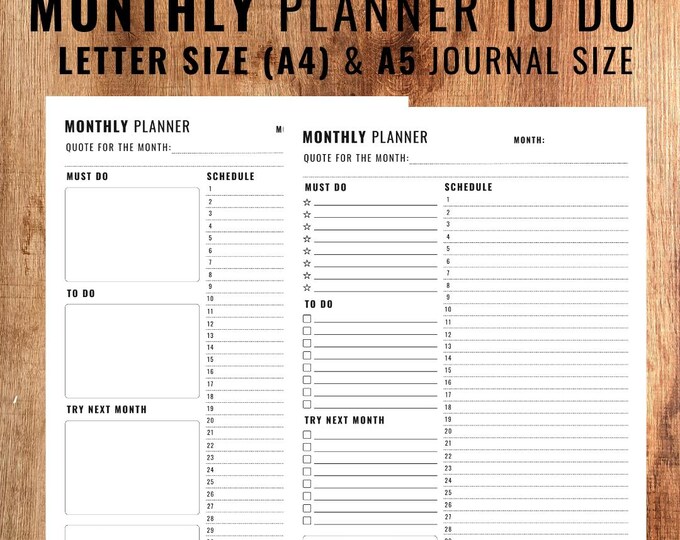 Printable Monthly Plan | Fillable Month at a Glance | Monthlty Goals ...