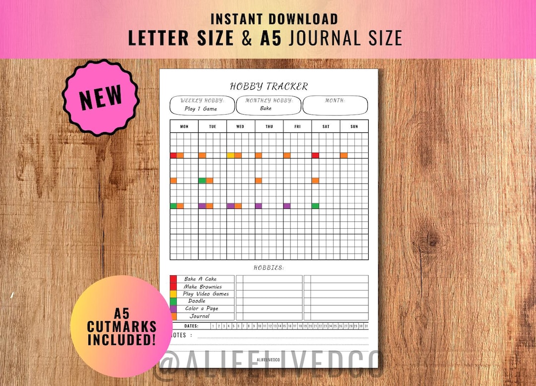 Hobby Tracker Printable - PRINTABLE Journal Page - Download Letter & A5 ...
