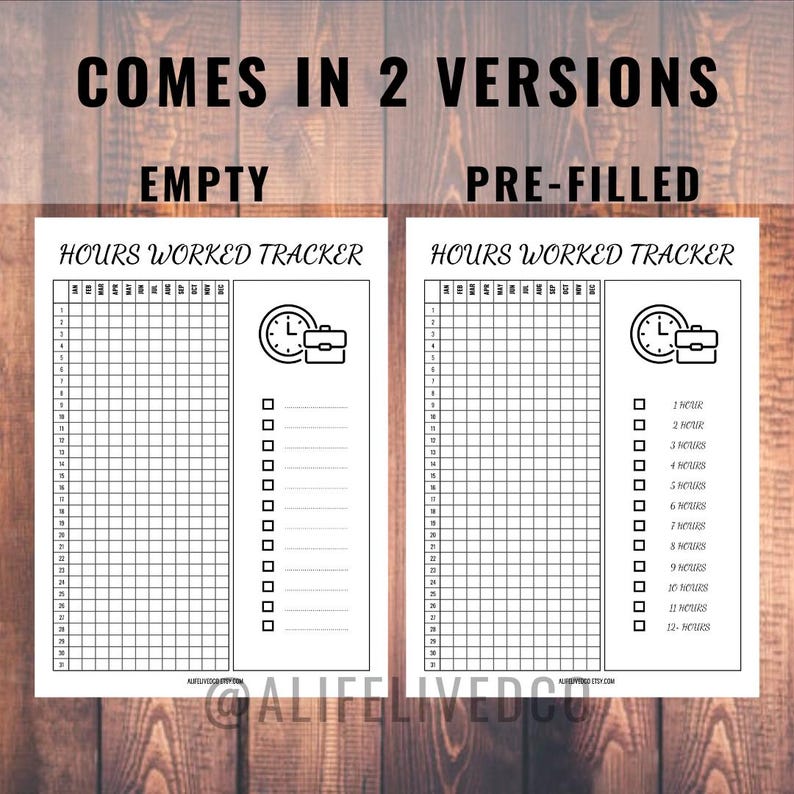 Work Hours Tracker - PRINTABLE Journal Page - Work Time Card - Work ...