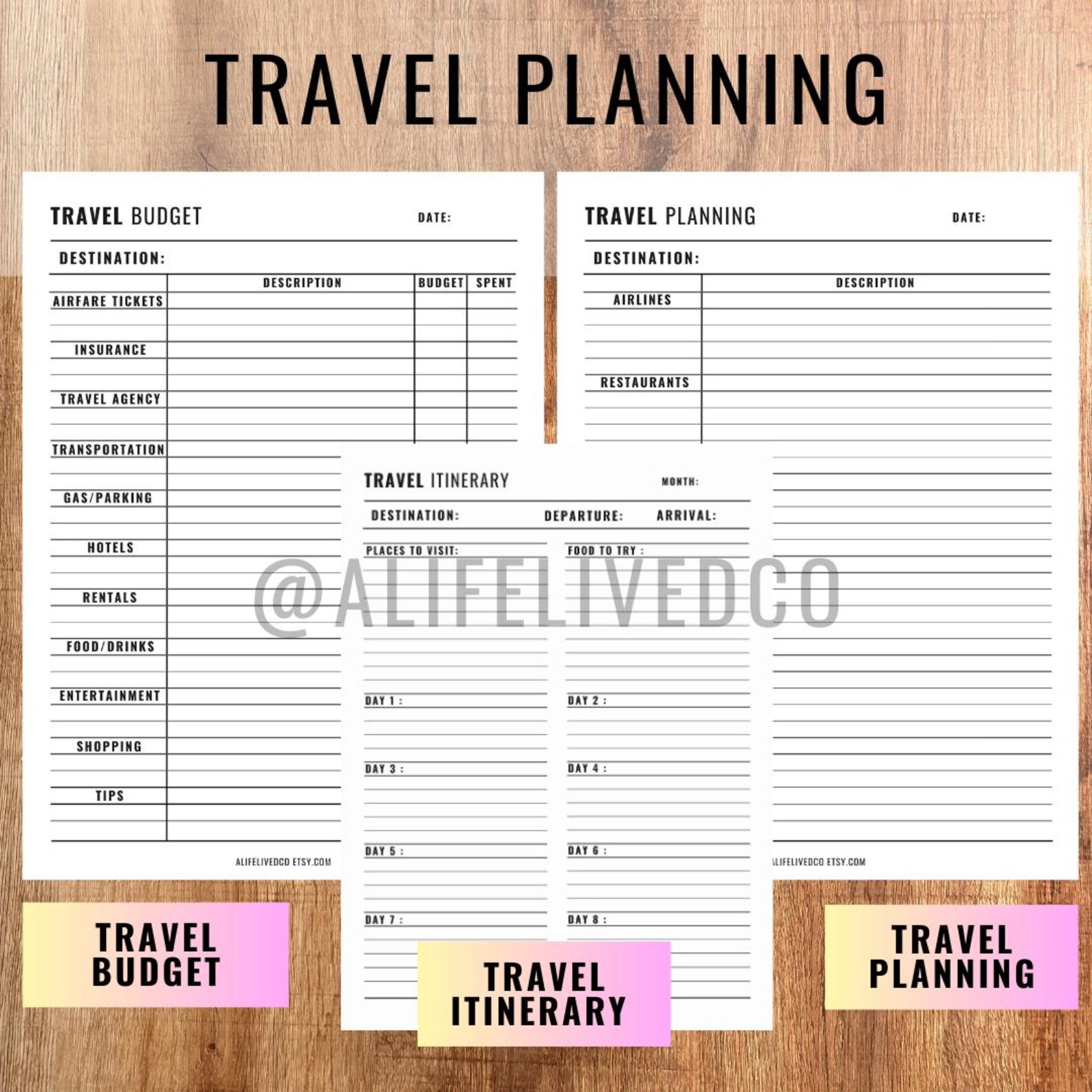 Travel Journal Trackers Bundle - Bucket List - PRINTABLE Journal Pages ...