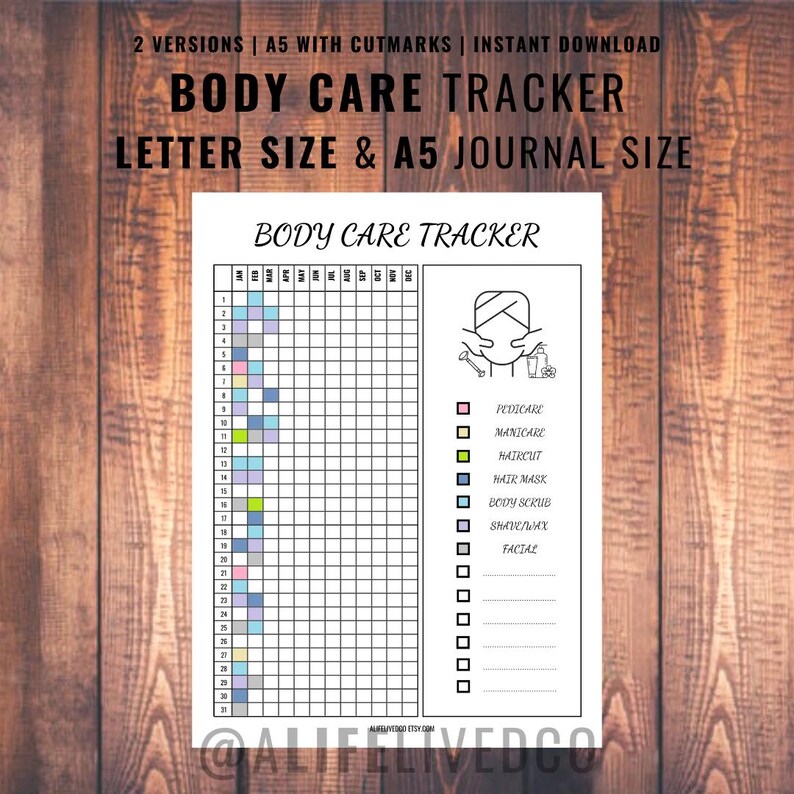 Yearly Body Care Tracker - Printable Journal Page - Habit Tracker ...